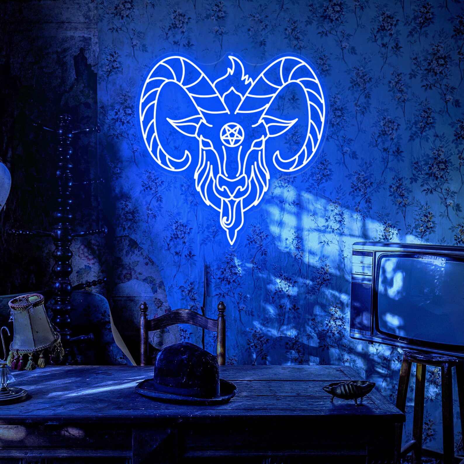 Baphomet Neon Sign, Gothic Dark Led Decor, Black Goat Led Light, Satan ...
