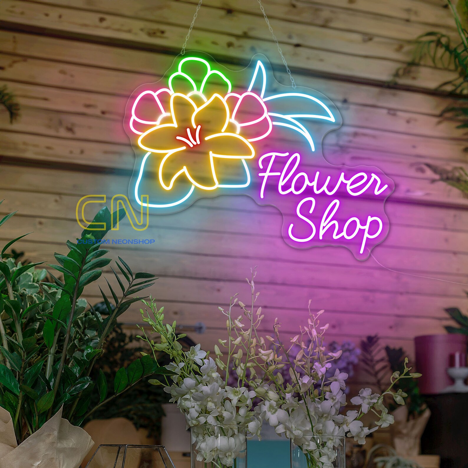 Flower Shop Neon Sign Custom Flower Garden Logo Name Sign Flower ...