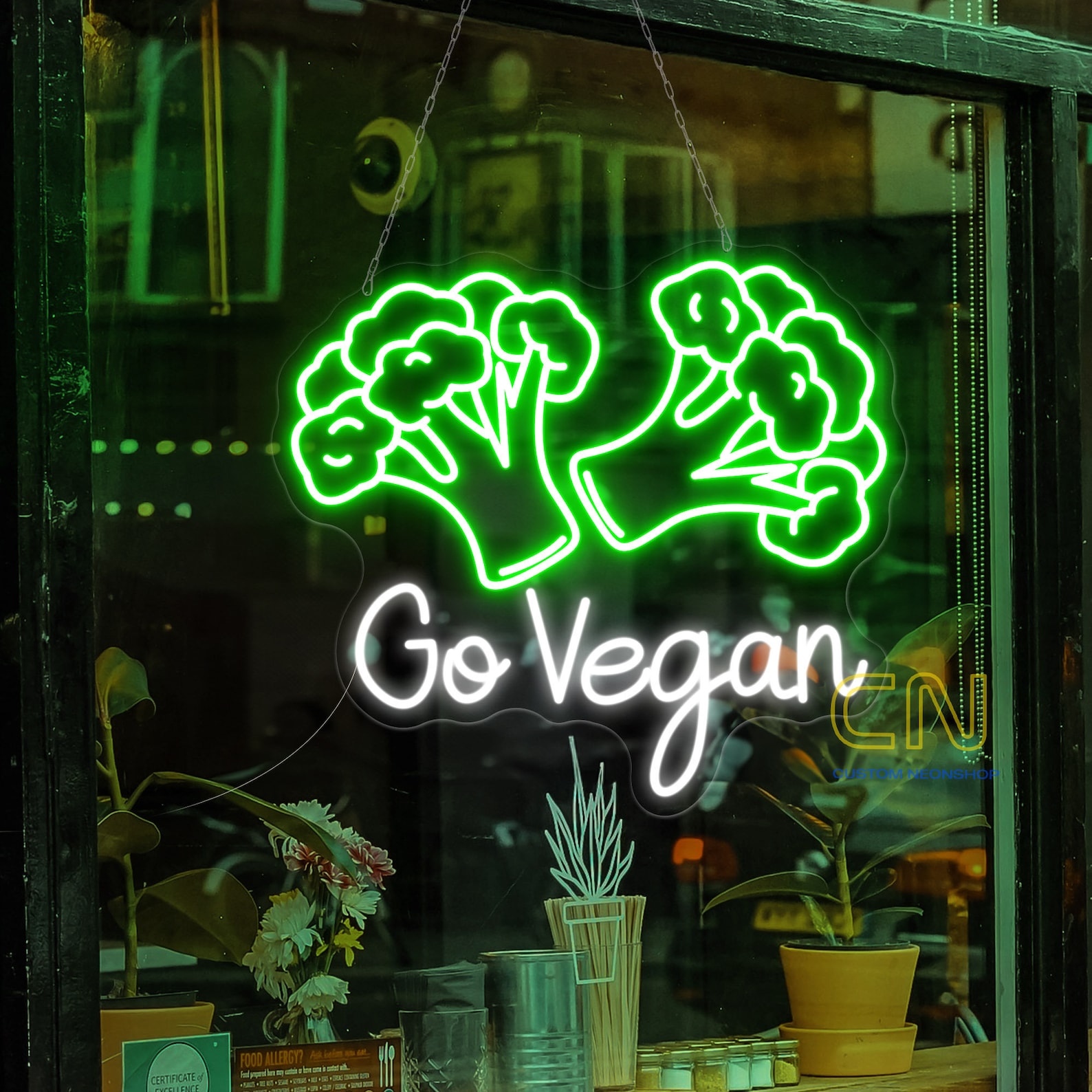 Go Vegan Neon Sign, Broccoli Neon Sign, Vegan Led Sign, Vegetable Neon ...