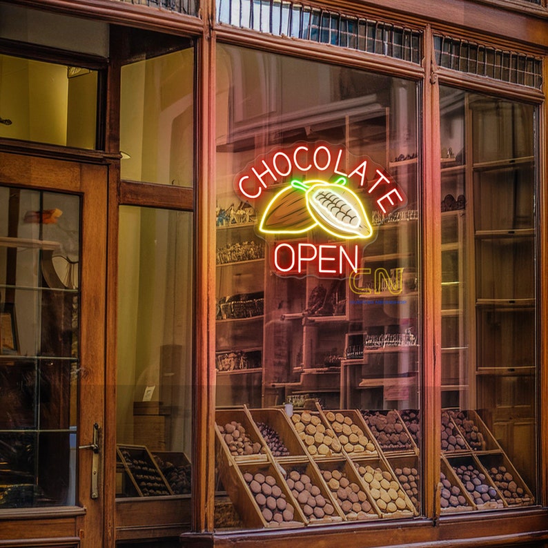 Chocolate Open Neon Sign, Chocolate Neon Sign, Chocolate Decor Sign ...
