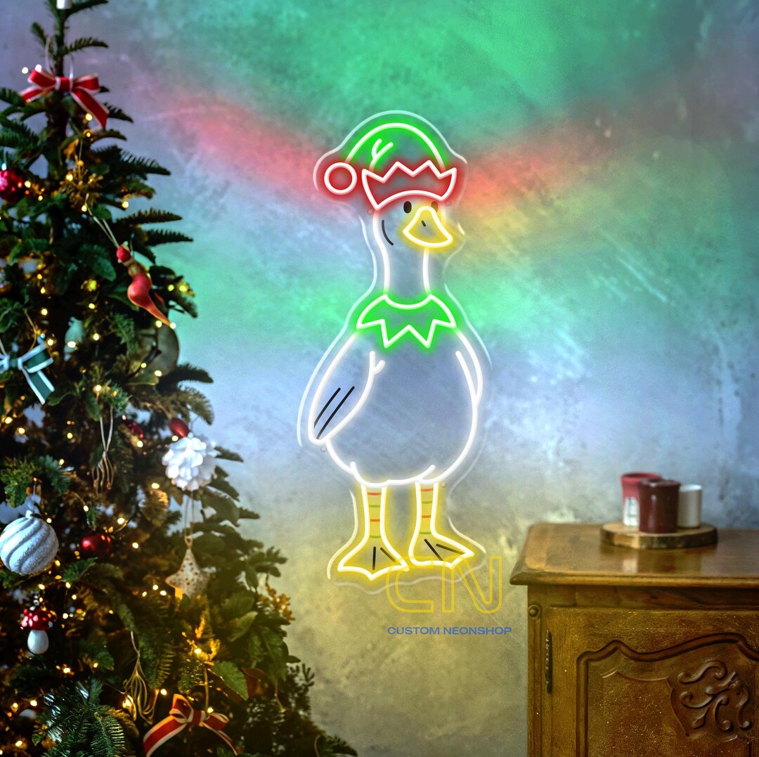 Elf Christmas Duck Neon Sign, Xmas Goofy Duck LED Light, Cute Holiday ...