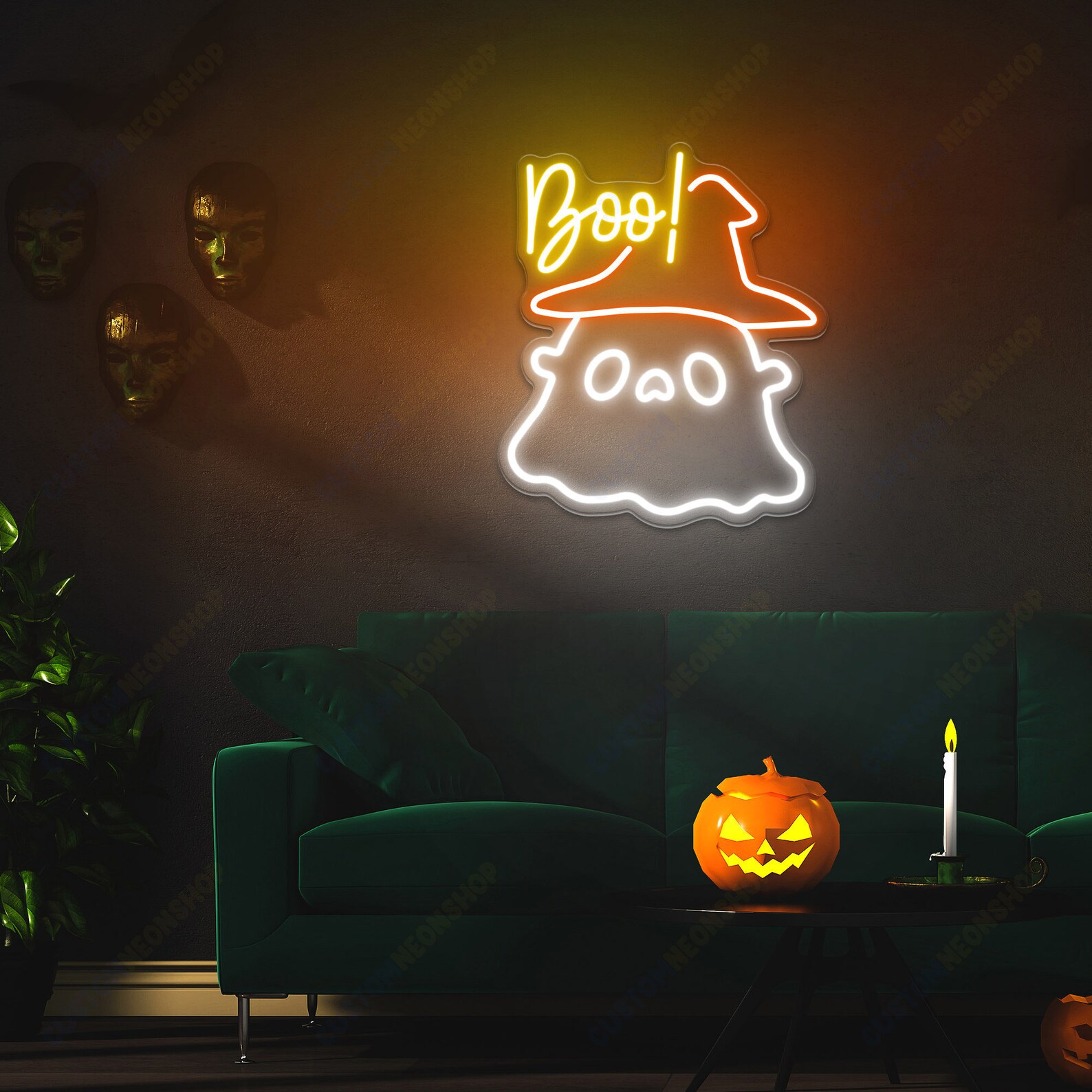 Boo Ghost Neon Sign, Ghost Neon Light, Halloween Neon Sign Happy ...