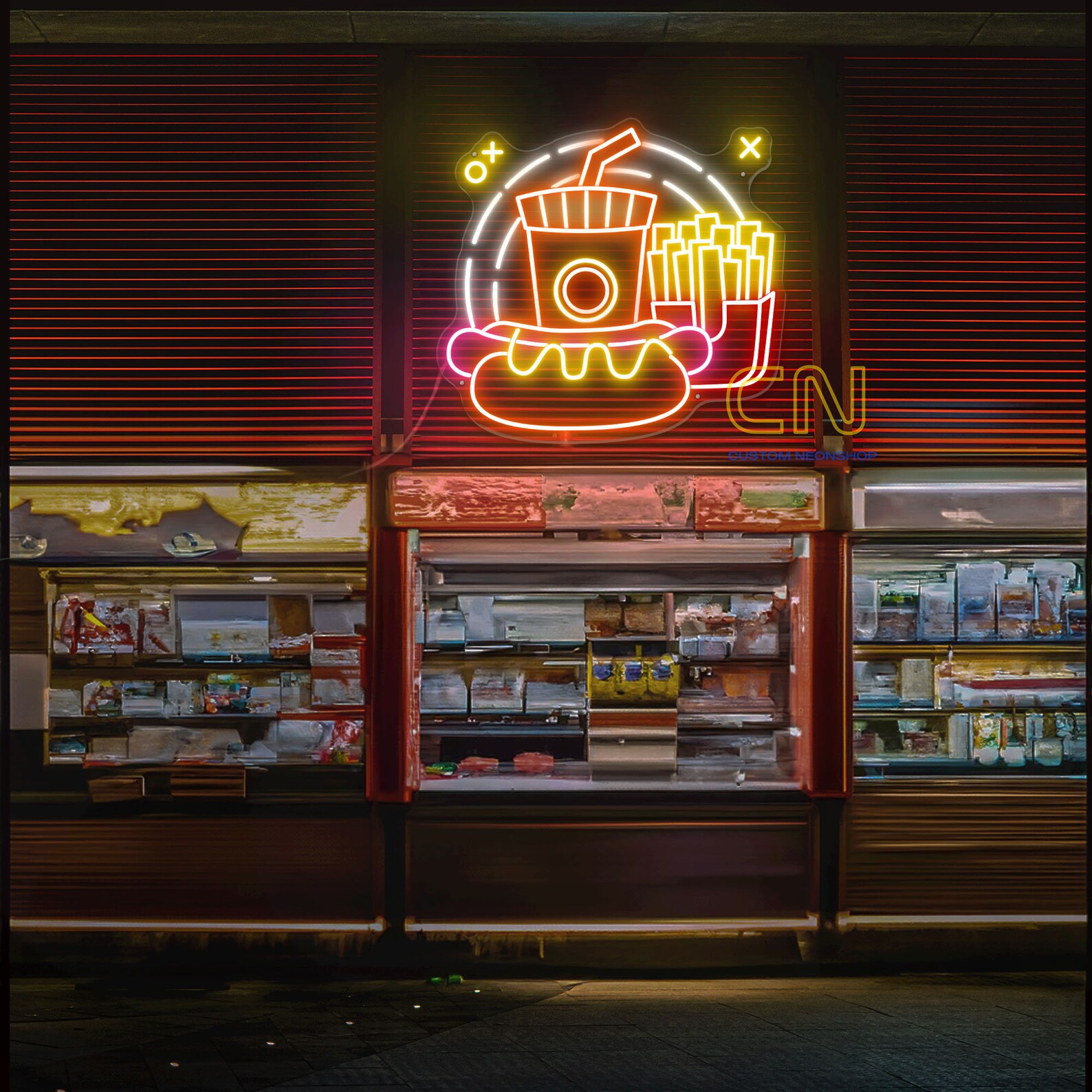 Fast Food Neon Sign Hot Dog Fries Drink Neon Light Food Truck Led Neon ...