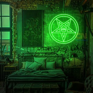 666 Led Inverted Pentagram Sign, 666 Pentagram Neon Sign, Baphomet Home ...