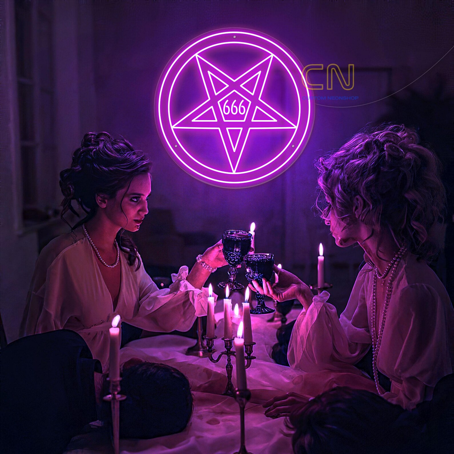 666 Led Inverted Pentagram Sign, 666 Pentagram Neon Sign, Baphomet Home ...