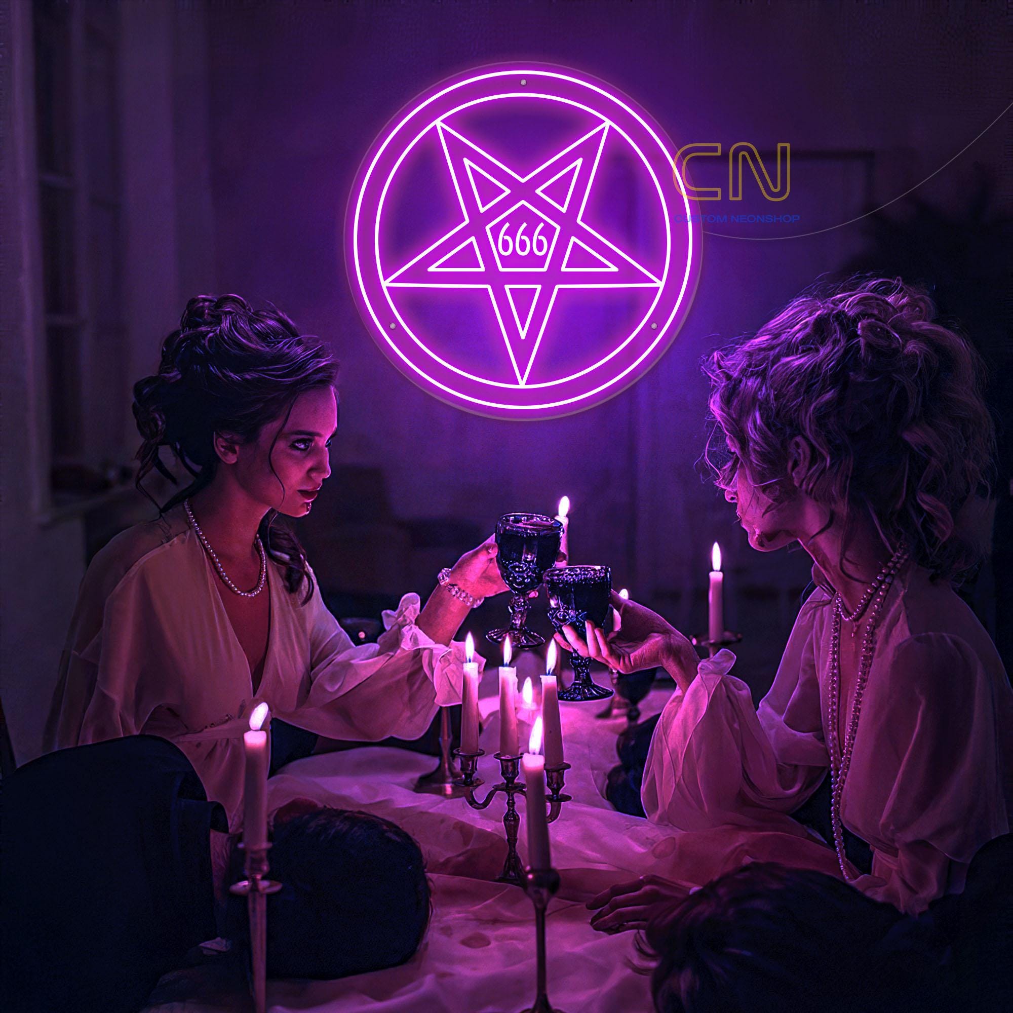 666 Led Inverted Pentagram Sign, 666 Pentagram Neon Sign, Baphomet Home ...