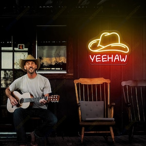 Yeehaw Neon Sign, Cowboy Hat Neon Sign, Cowboy Hat Wall Decor, Custom ...