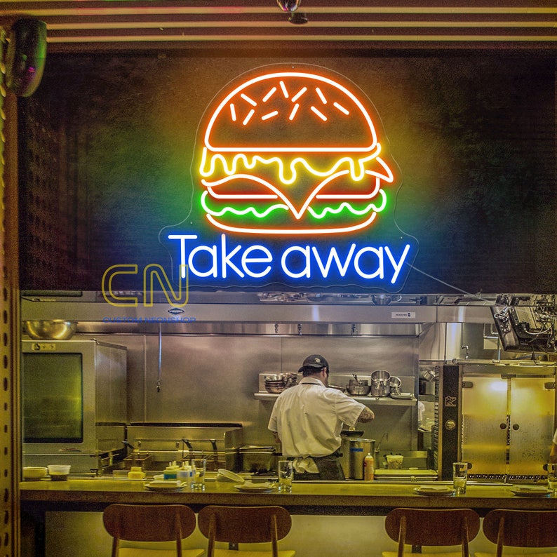 Burger Take Away Neon Sign Hamburger Neon Light Custom Burger ...