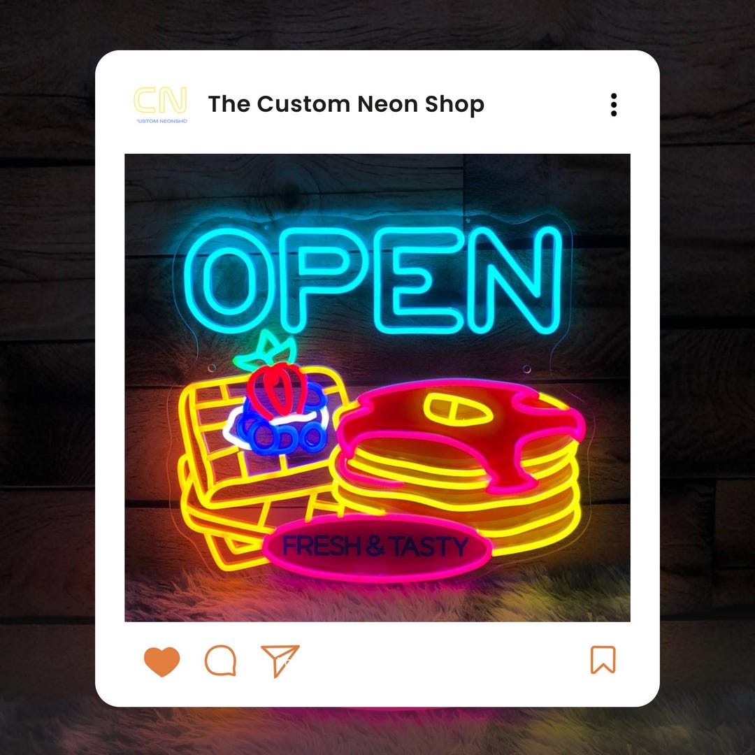 Waffles & Pancake Open Neon Sign, Custom Bakery Shop LED Neon Light ...