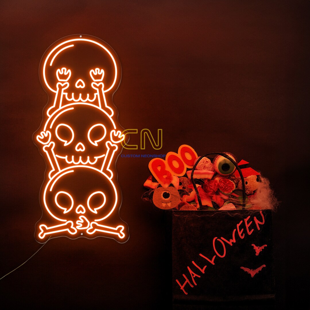 Skull Neon Sign, Skull LED Neon Sign, Custom Neon Sign, Halloween Decor ...