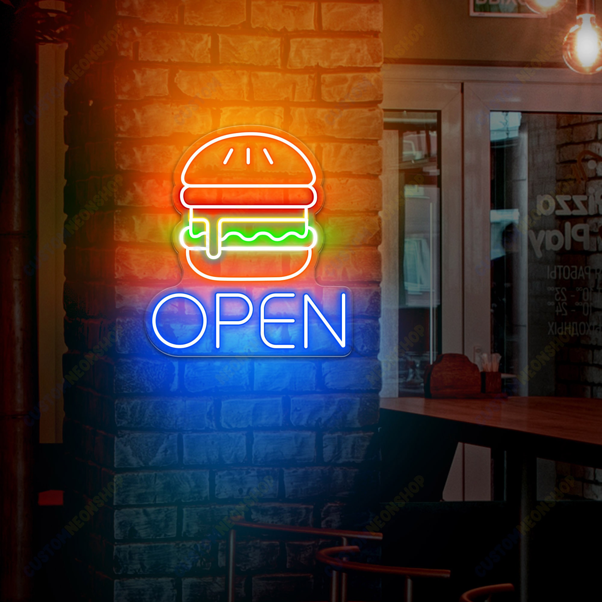 Custom Neon Sign Burger Neon Open Burger Led Sign Restaurant - Etsy