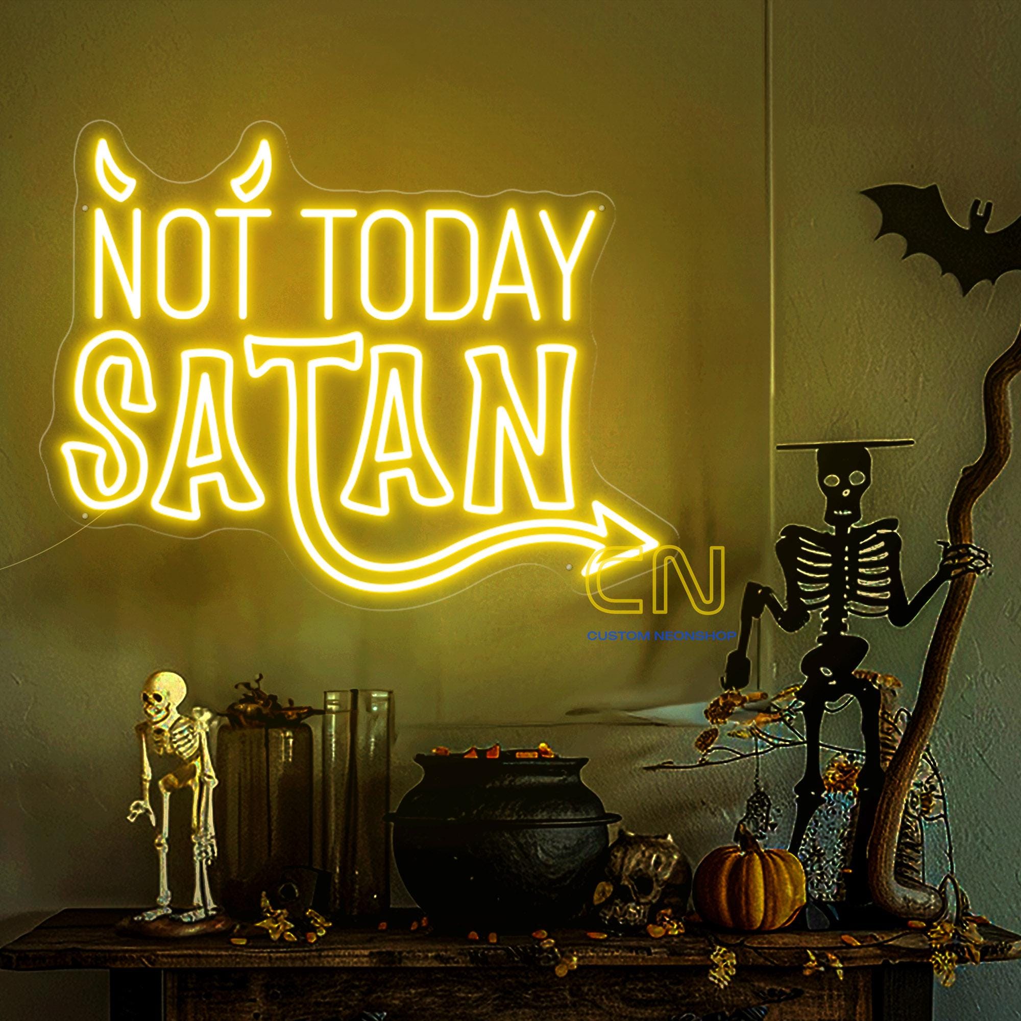 Not Today Santa Neon Sign, Santa Neon Sign, Baphomet Pentagram Neon ...