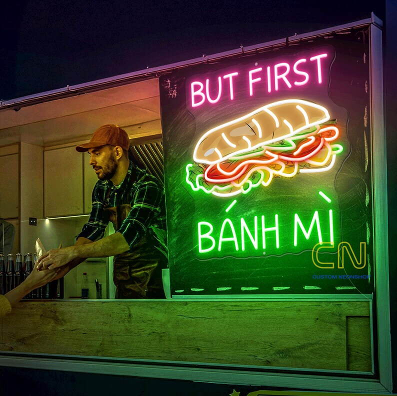 But First Banh Mi Neon Sign Banh Mi Neon Light Asian Restaurant Wall ...