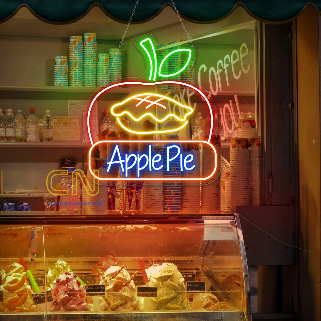Apple Pie Neon Sign, Sweet Food Sign, Pie Cake Led Sign, Bakery Shop ...