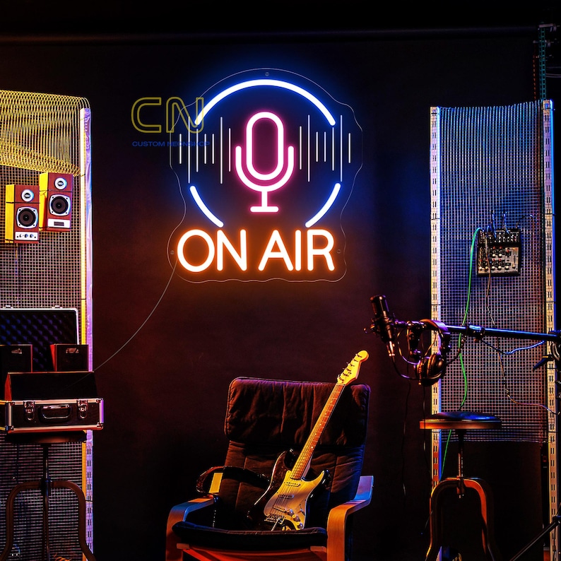 On Air Neon Sign, Microphone LED Neon Sign, Podcast Neon Sign, Studio ...