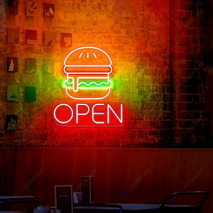 Custom Neon Sign Burger Neon, Open Burger Led Sign, Restaurant Sign ...