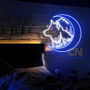 Wolf and Moon Neon Sign, Wolf Led Sign, Wolf and Moon Wall Art, Wolf ...
