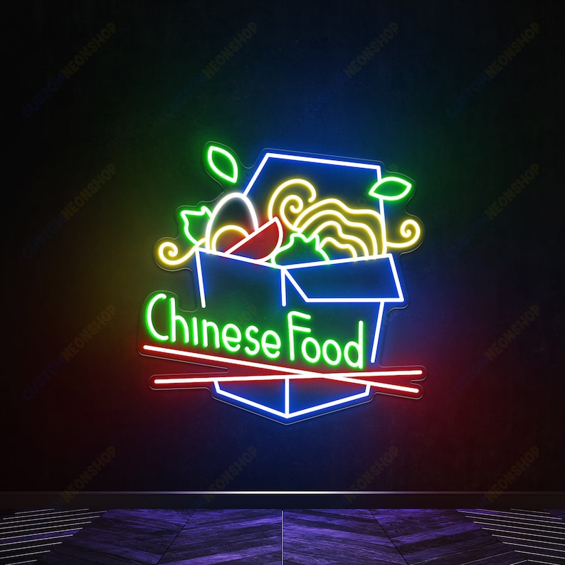 Chinese Take Out Box LED Neon Sign, Chinese Food Wall Decor, Ramen ...
