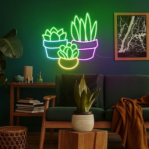 Plants Neon Sign Home Plants Sign Potted LED Green Leaf Neon Light ...