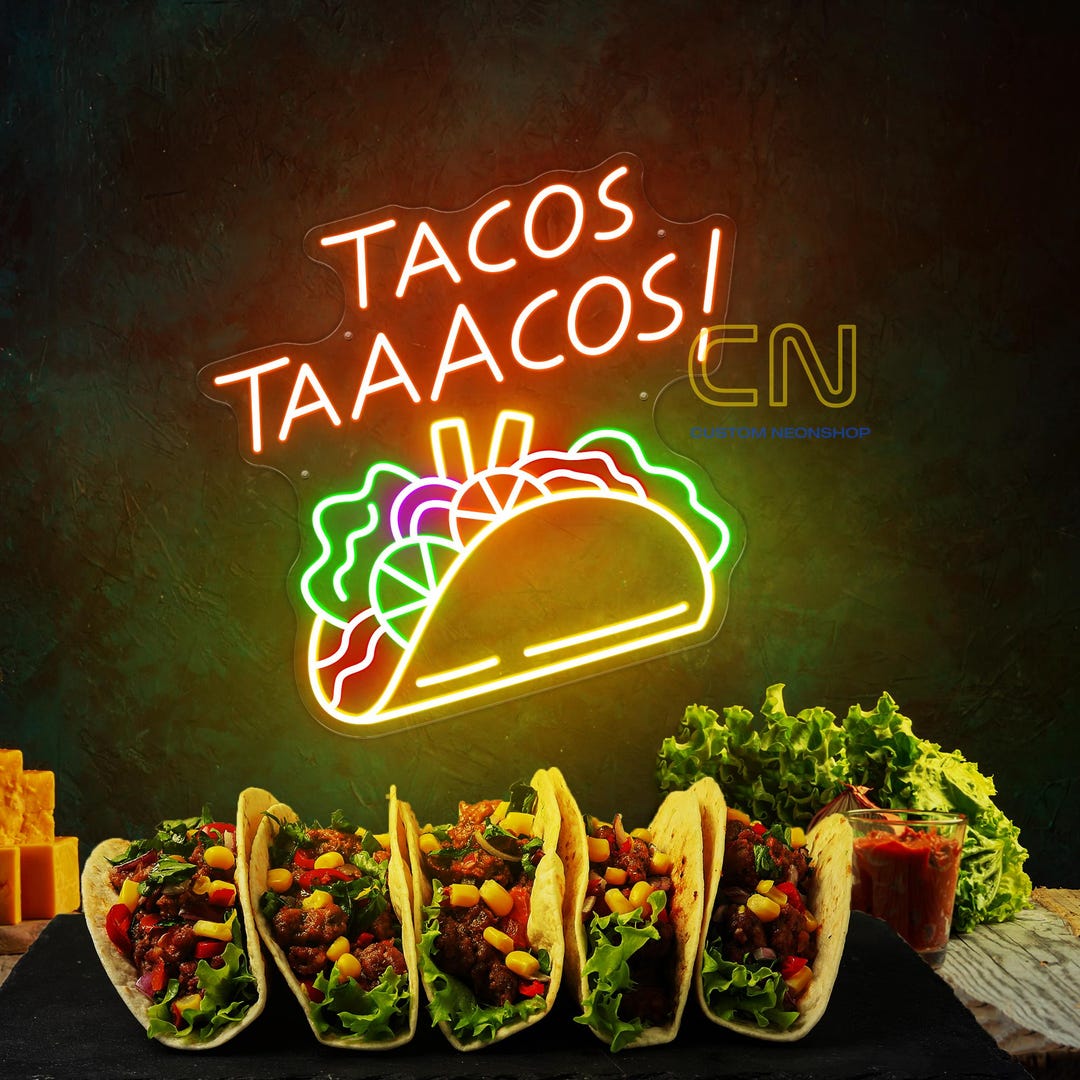 Tacos Taaacos Neon Sign, Mexican Decor Light Sign, Kitchen Coffee Bar ...
