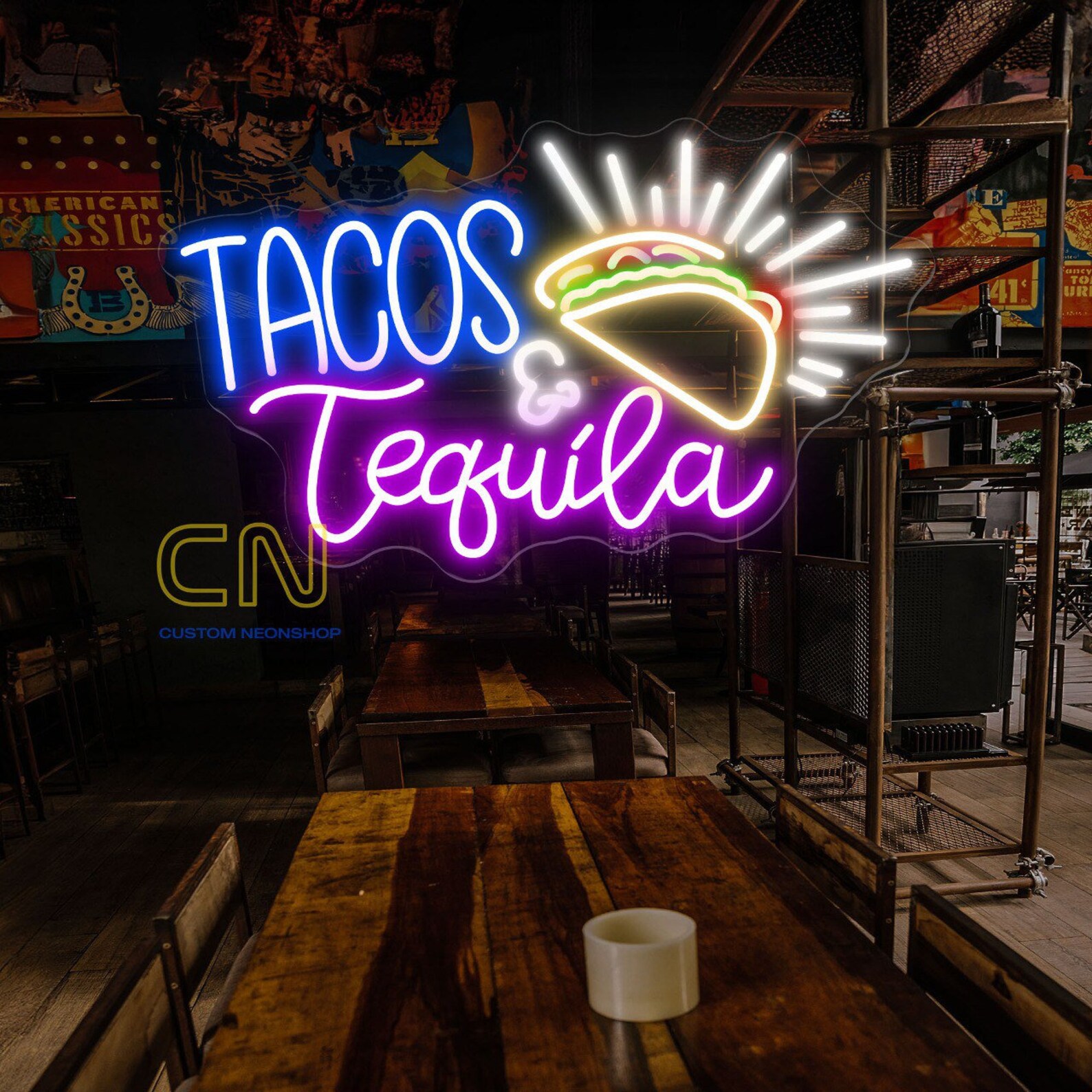Tacos and Tequila Neon Sign Mexican Taco Wall Decor Mexican Food Cinco ...
