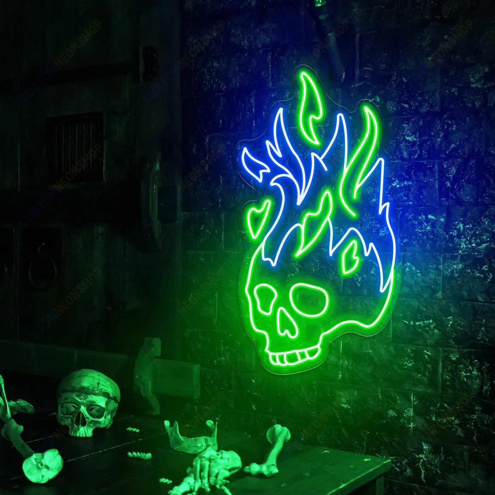 Skull Head Neon Sign Custom Neon Sign Skull Fire Neon Light ...
