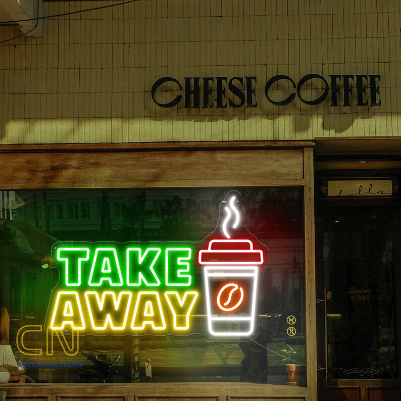 Take Away Neon Sign Coffee to Go Neon Light Custom Coffee Shop Logo LED ...