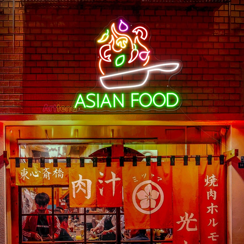 Asian Food Neon Sign, Asian Food Decor, Welcome Sign, Food Decor Sign ...