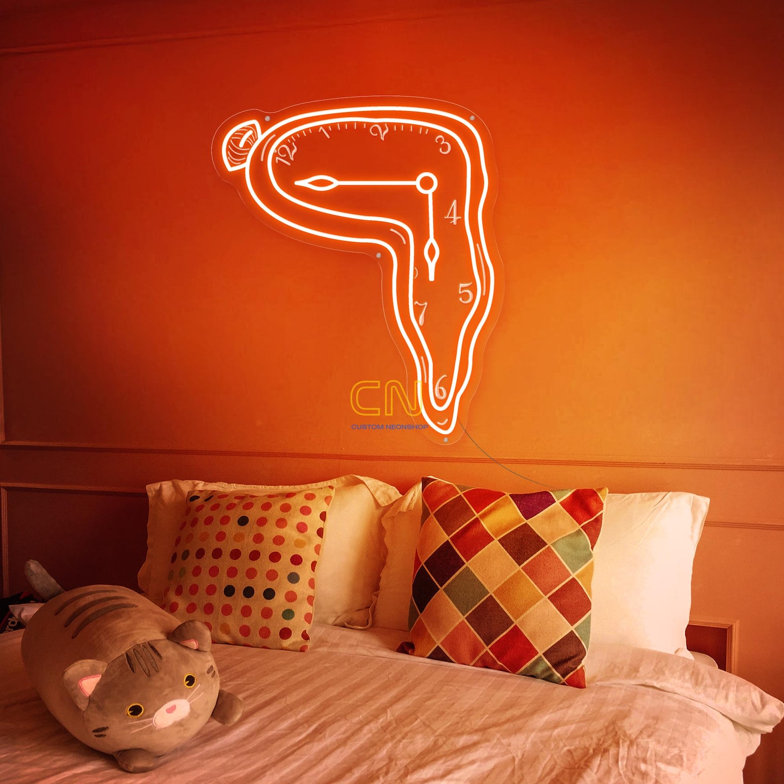 Melting Clock Neon Sign, Abstract Timepiece Decor, Living Room Wall Art ...
