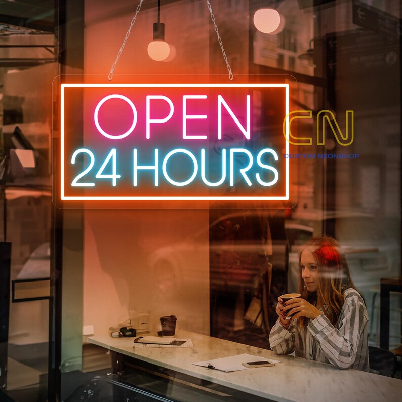 Open 24 Hours Neon Sign, Open Sign for Business, Open 24 Hrs Sign, Open ...