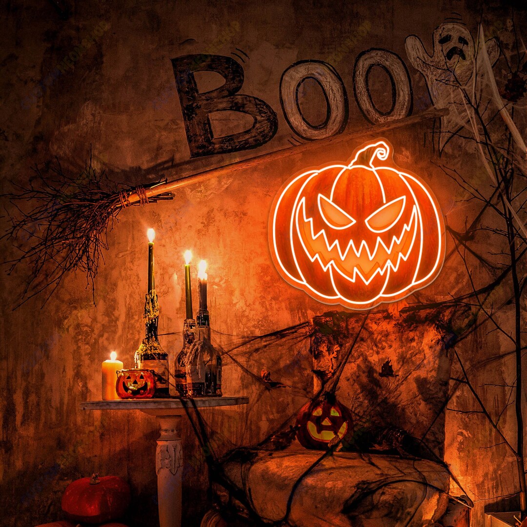 Halloween Pumpkin Neon Sign Custom Neon Sign Halloween Neon Sign Wall ...