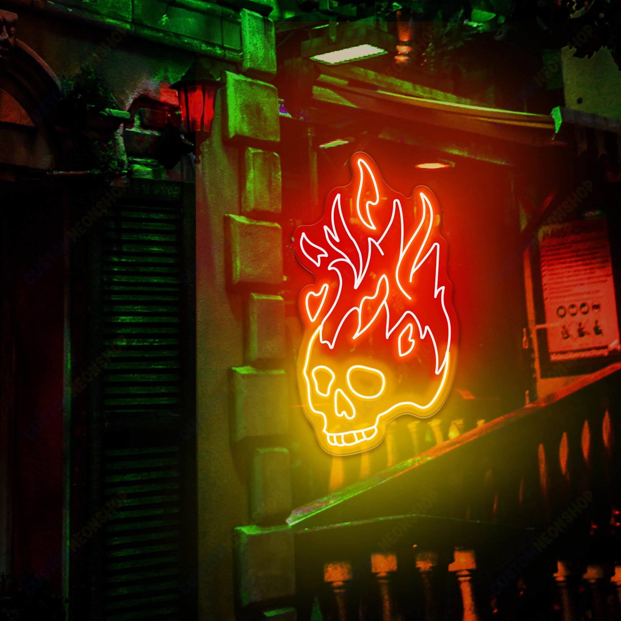 Skull Head Neon Sign Custom Neon Sign Skull Fire Neon Light ...