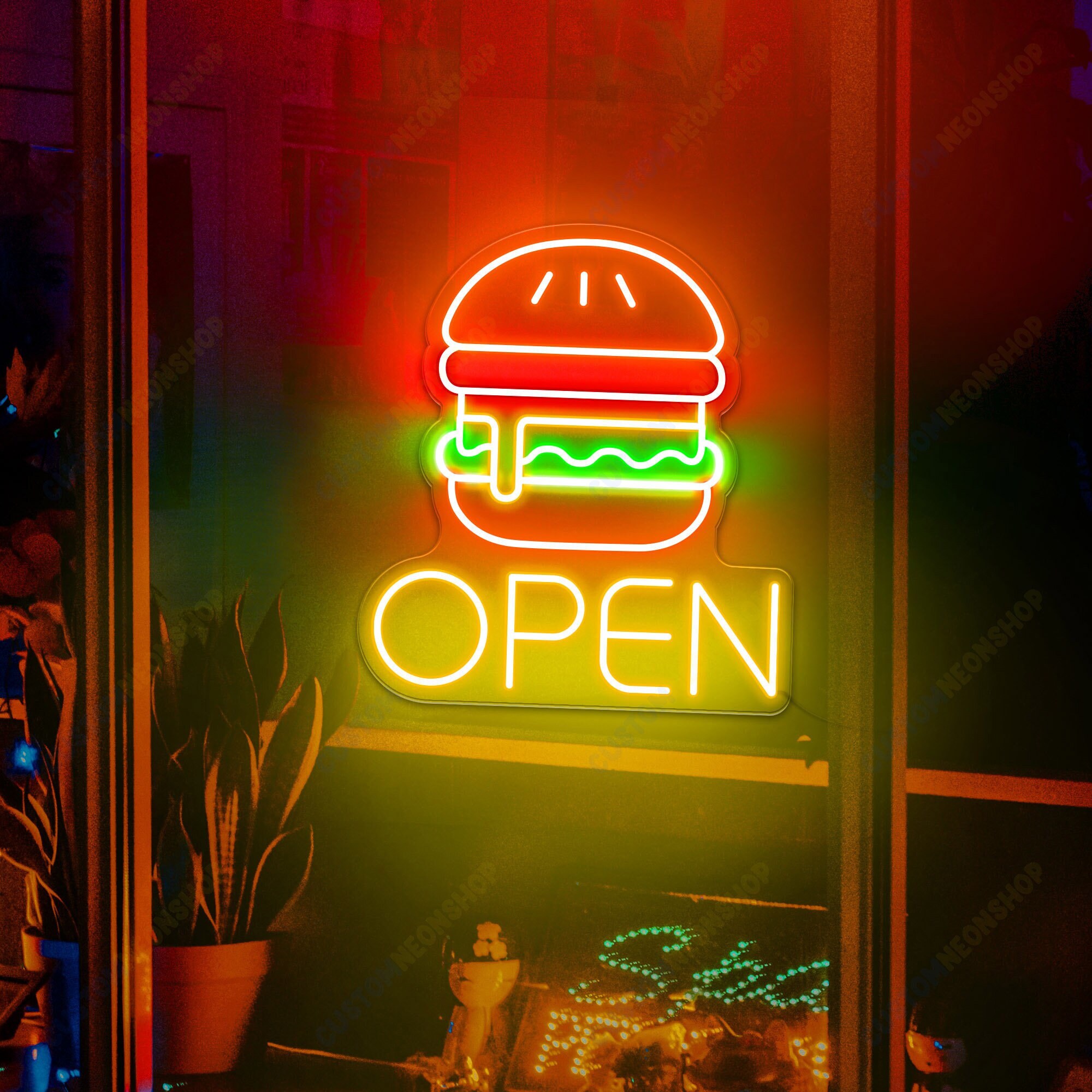 Custom Neon Sign Burger Neon Open Burger Led Sign Restaurant - Etsy