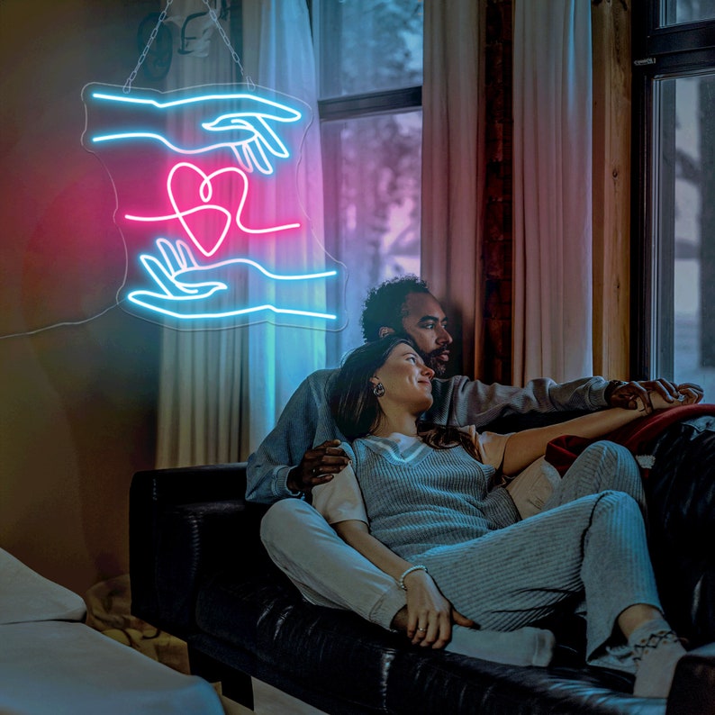 Hand of Love Neon Sign Valentine Gift Custom Valentine Sign Heart Neon ...