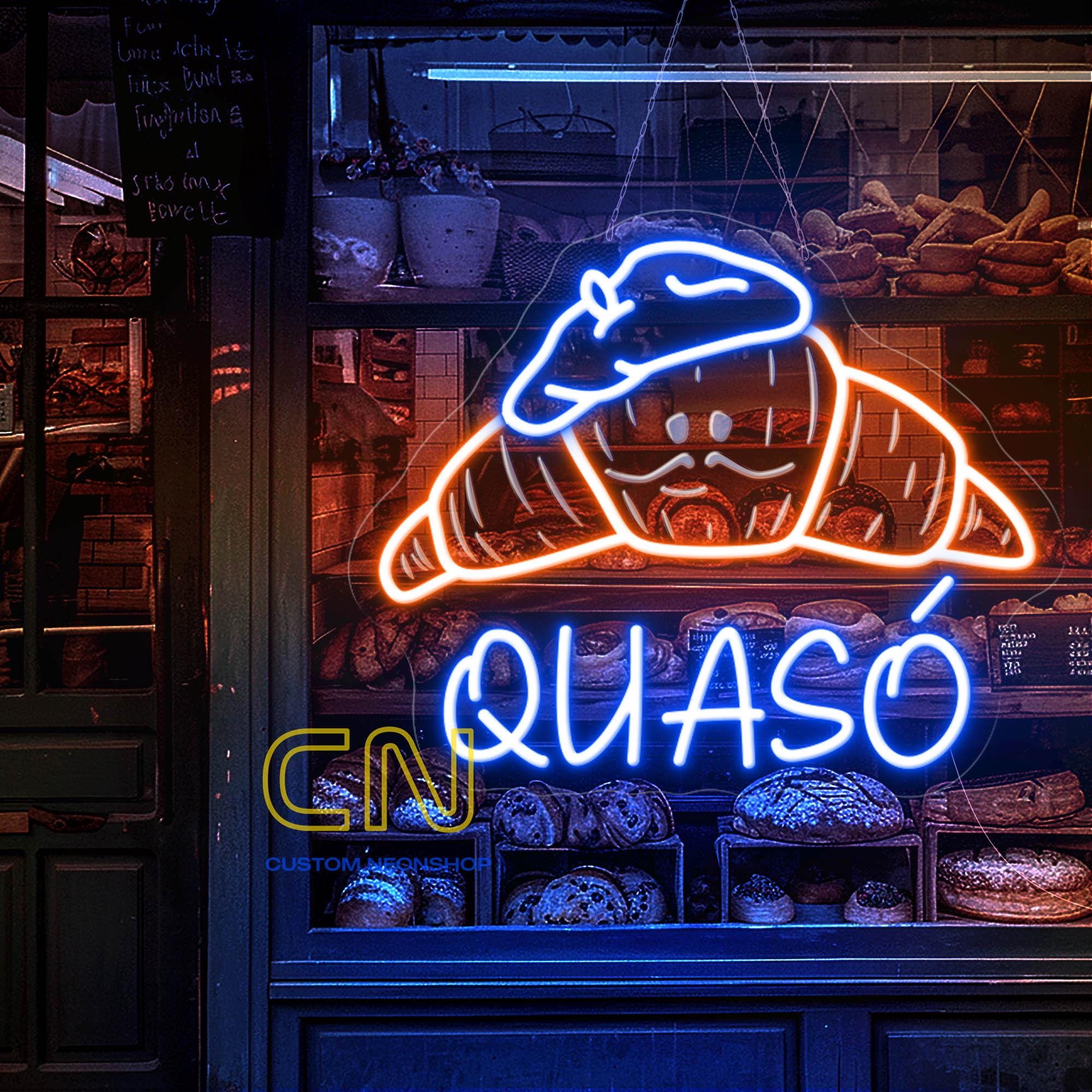 Croissant LED Neon Sign Quaso Sign Custom Coffee Shop Cafe Bakery ...