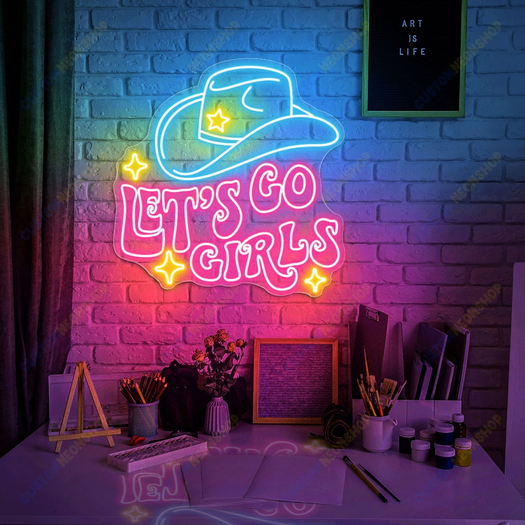 Let's Go Girls Neon Sign, Cow Girl Neon Sign, Pink Room Decoration, Led ...