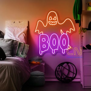 Boo Neon Sign, Ghost Neon Sign, Halloween Decor Sign, Ghost Wall Decor ...