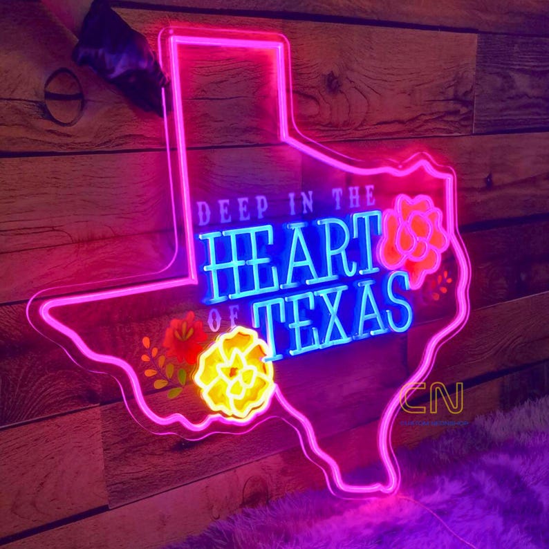 Texas Map LED Neon Sign Light Pop Art, Texas Shaped State Heart Sign ...