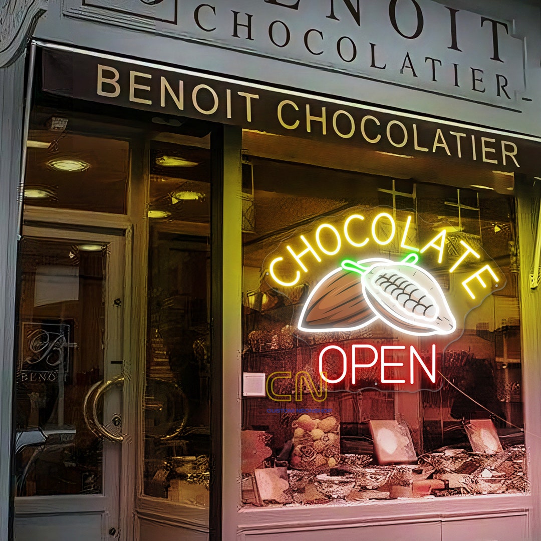 Chocolate Open Neon Sign, Chocolate Neon Sign, Chocolate Decor Sign ...