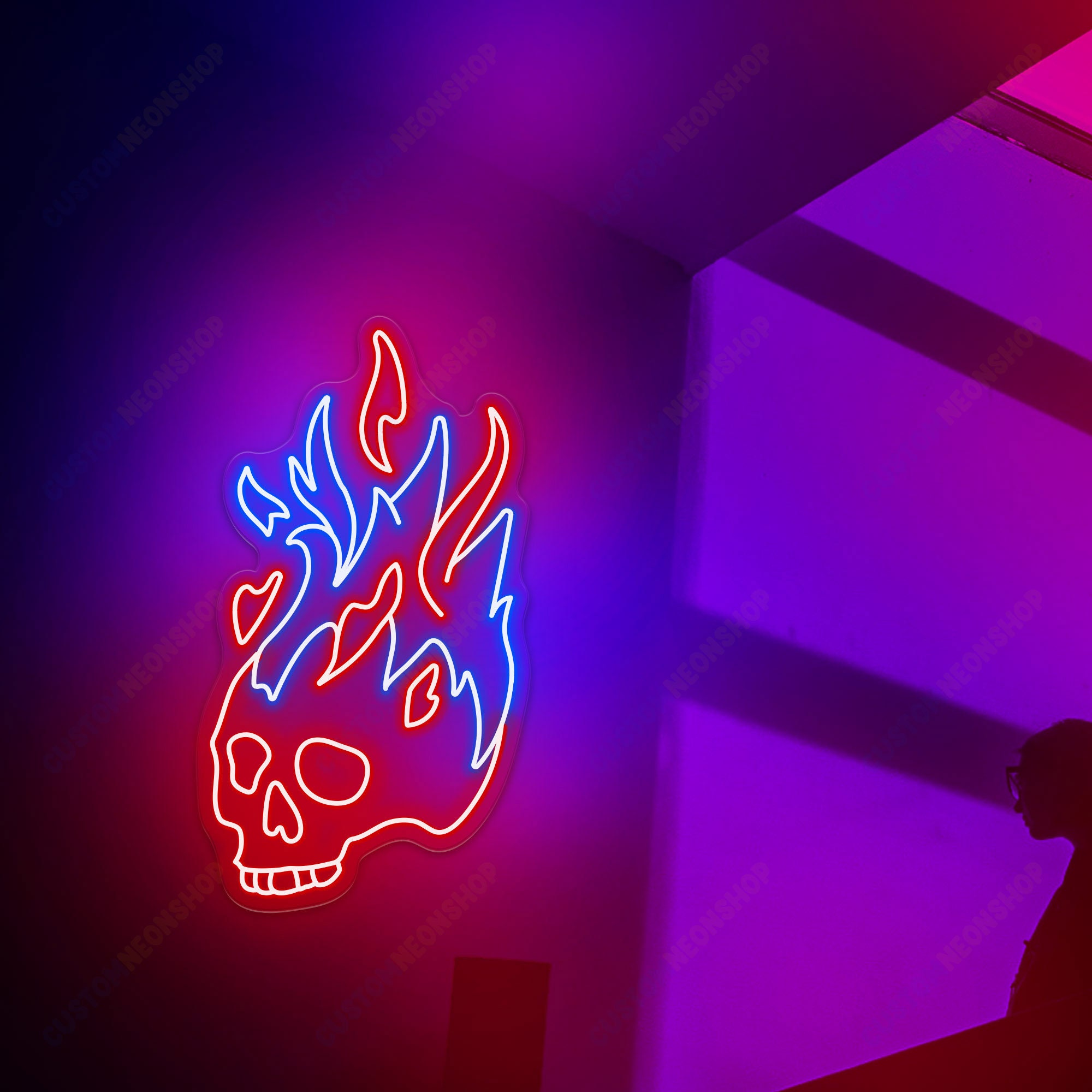 Skull Head Neon Sign Custom Neon Sign Skull Fire Neon Light ...