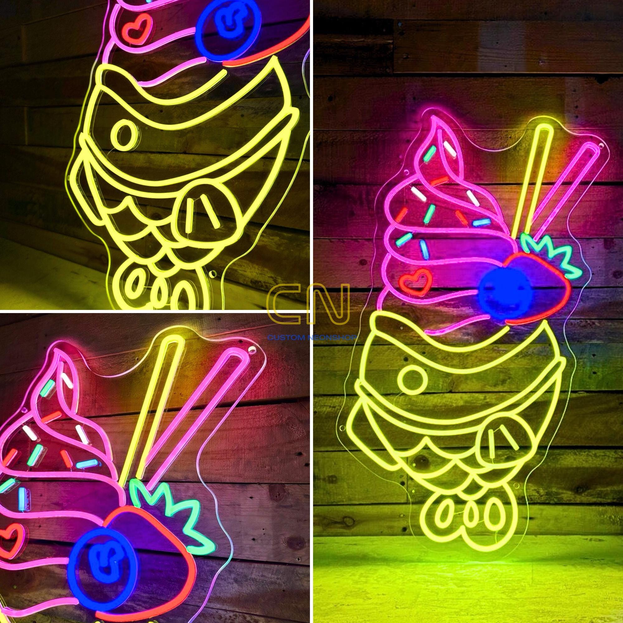 Custom Ice Cream Logo Neon Sign, Ice Cream Neon Sign, Ice Cream Store ...