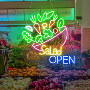 Salad Open Neon Sign Healthy Salad Light Salad Bar Wall Decor Fresh ...