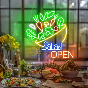 Salad Open Neon Sign Healthy Salad Light Salad Bar Wall Decor Fresh ...