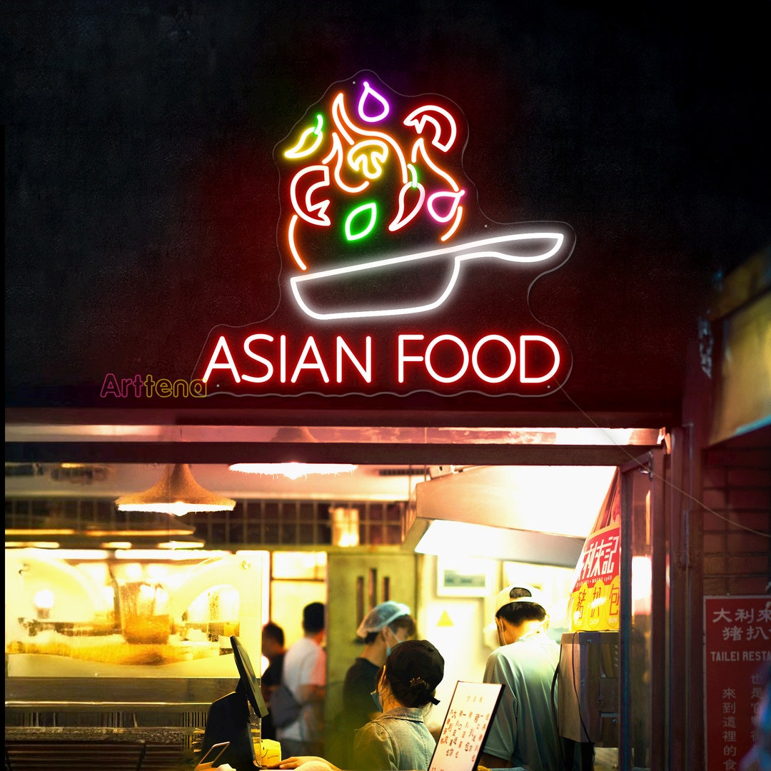 Asian Food Neon Sign, Asian Food Decor, Welcome Sign, Food Decor Sign ...