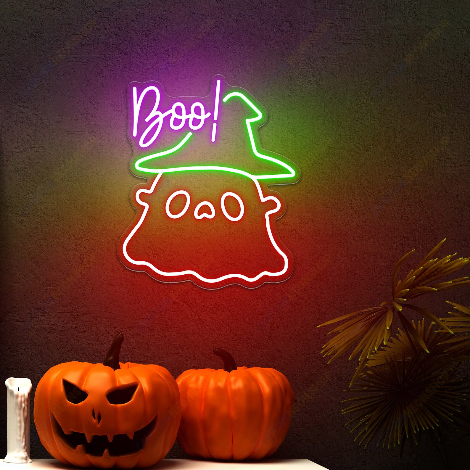 Boo Ghost Neon Sign, Ghost Neon Light, Halloween Neon Sign Happy ...