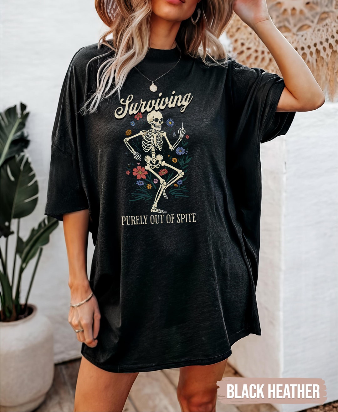 Surviving Purely Out of Spite Shirt, Funny Goth Celestial Skeleton ...