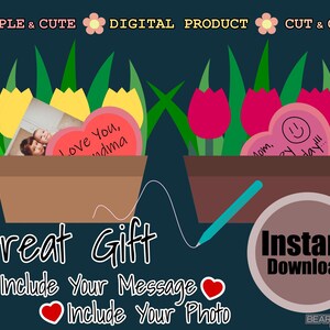 Mother Day Flower Craft Card Tulip DIY Paper Craft Printable Greeting ...