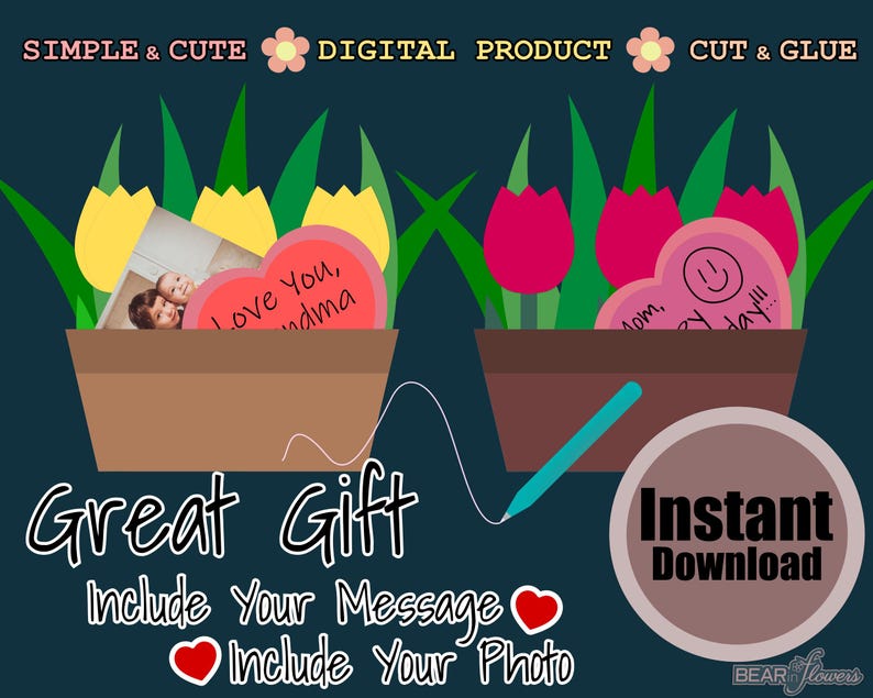 Mother Day Flower Craft Card Tulip DIY Paper Craft Printable Greeting ...