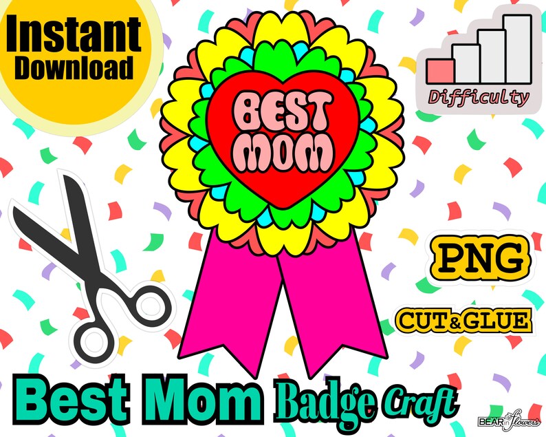 Best Mom Badge Craft Printable Birthday Gift for Mom From Kid - Etsy