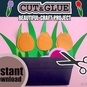 Mother Day Flower Craft Card Tulip DIY Paper Craft Printable Greeting ...